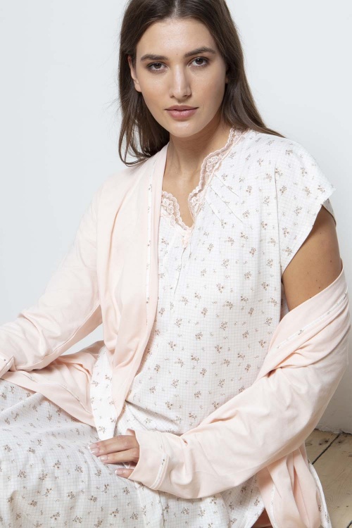 100% Cotton Flora NIGHTIE & WRAP 2pcs SET - PLUS